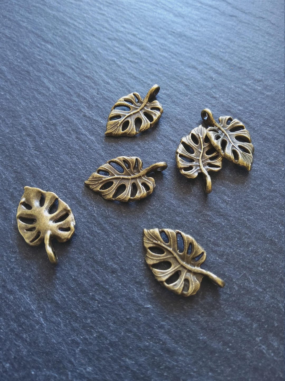 10 or 50 Antique Bronze Swiss Cheese Plant Leaf Charms Monstera ...