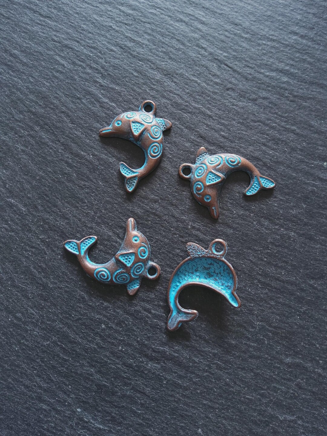 8 or 40 Antique Copper Dolphin Charms With Blue Patina 31x22mm - Etsy