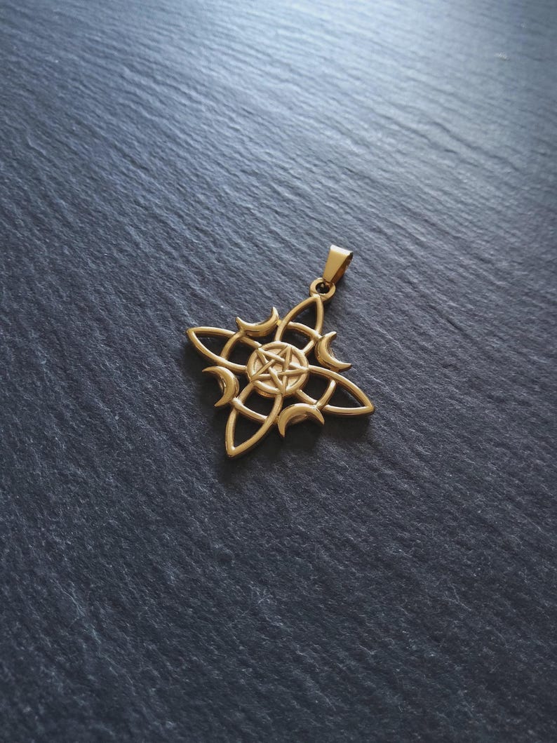 Witches Knot Pentagram & Moon Pendant Gold Stainless Steel 31x34mm - Etsy