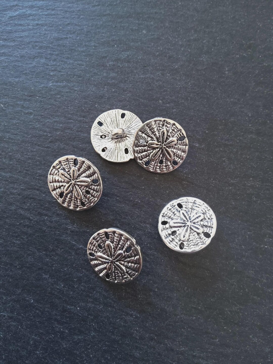 6 or 30 Sand Dollar Silver Tone Metal Alloy Buttons 18mm (6/8 ...