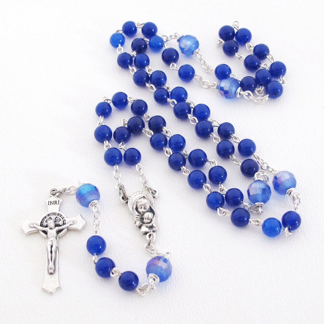 Royal Blue Catholic Rosary Beads Catholic Jewelry Baptism Rosary ...