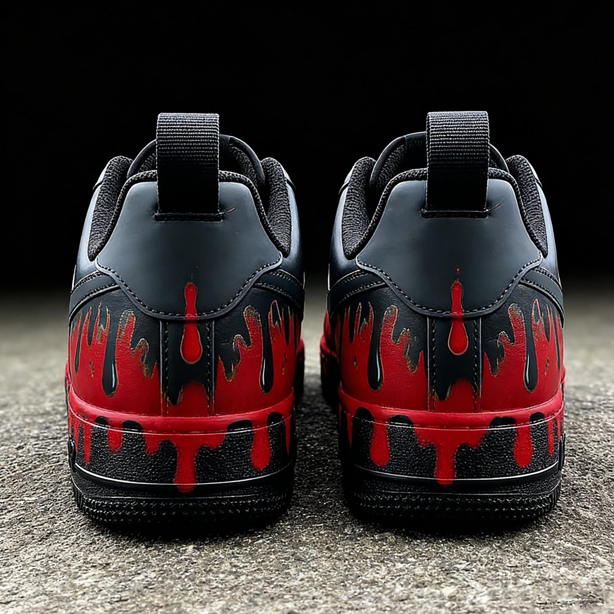 Custom Hand-painted Sports Sneakers, Red and Black Air Force 1, Gift ...