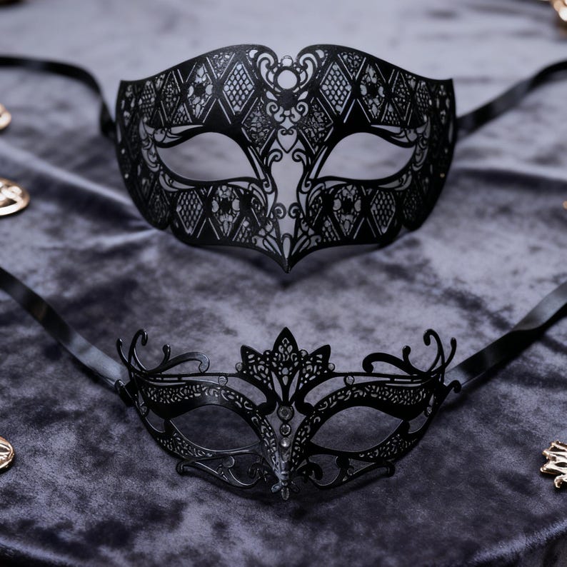 Couple Masquerade Mask Unique Fun Formal, Metal Halloween Party Half ...