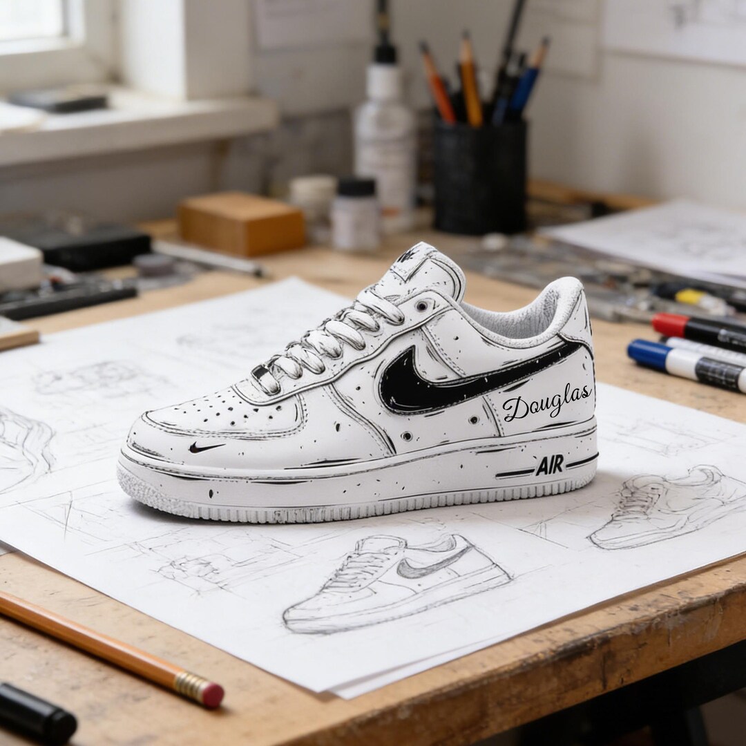 Custom Black White Sports Sneakers,hand-paint Air Force 1,hand Painted ...