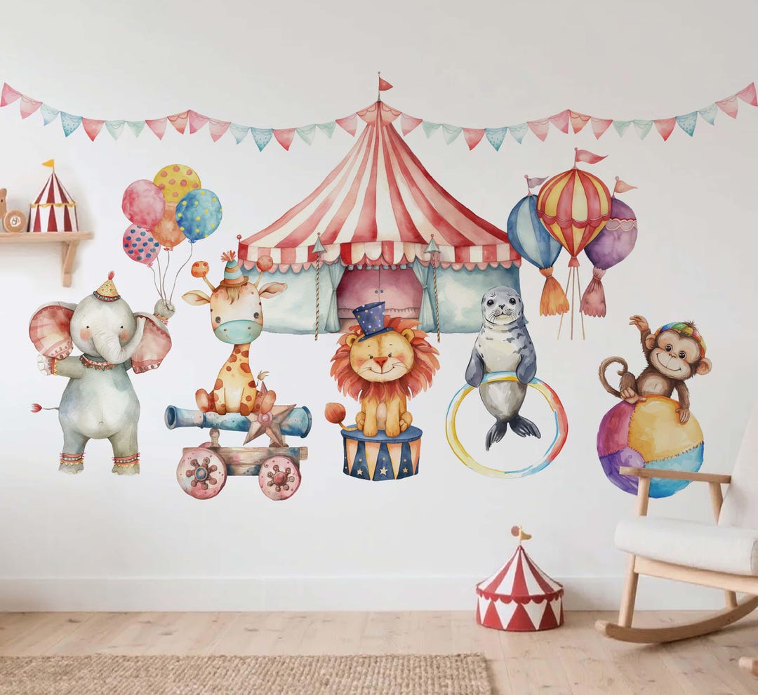 Removable Circus Animal Wall Decal Animal Circus Wall Sticker Circus ...