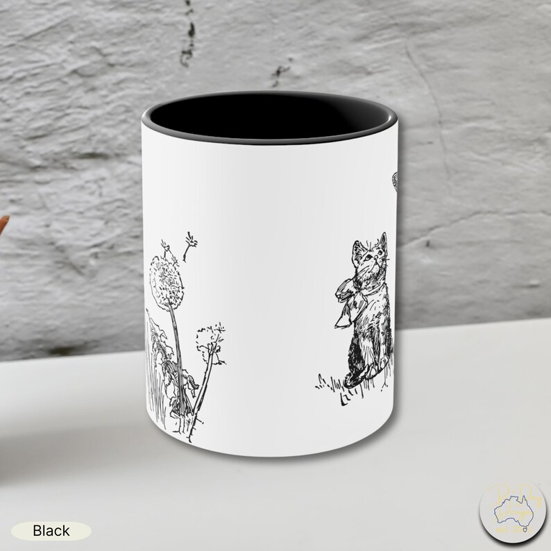 Vintage Cat Butterfly and Dandelion Sketch Illustration Mug | Ceramic ...