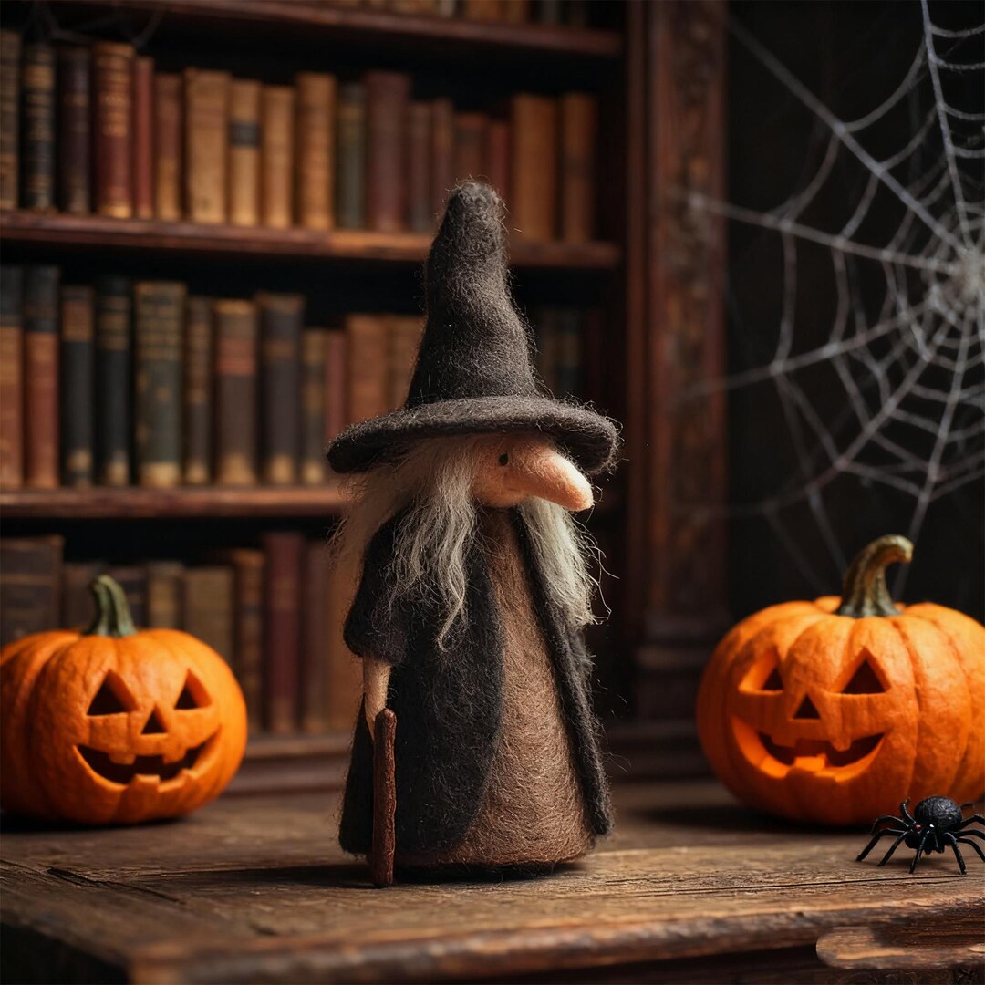 Gothic Witch Needle Felted Figurine: Handcrafted Wool Art for Halloween ...