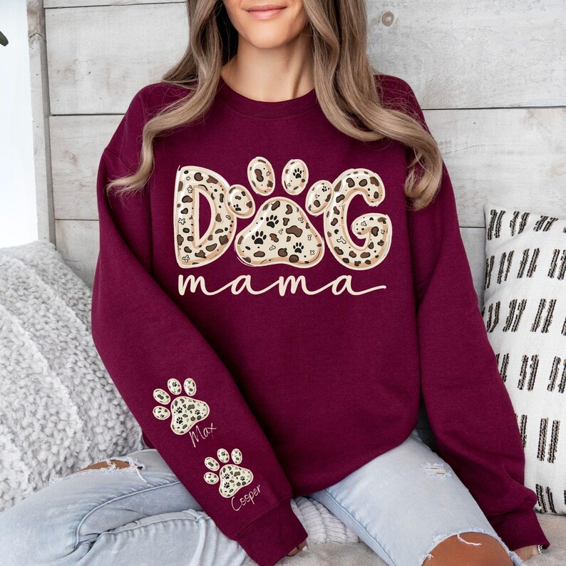 Leopard Print Dog Mama Sweatshirt, Custom Paw Name Shirt, Dog Mom Gifts ...
