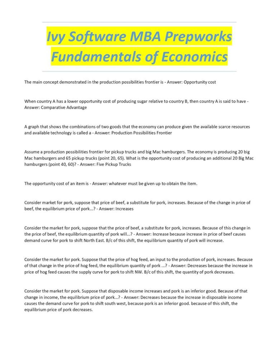 Ivy Software MBA Prepworks Fundamentals of Economics - Etsy