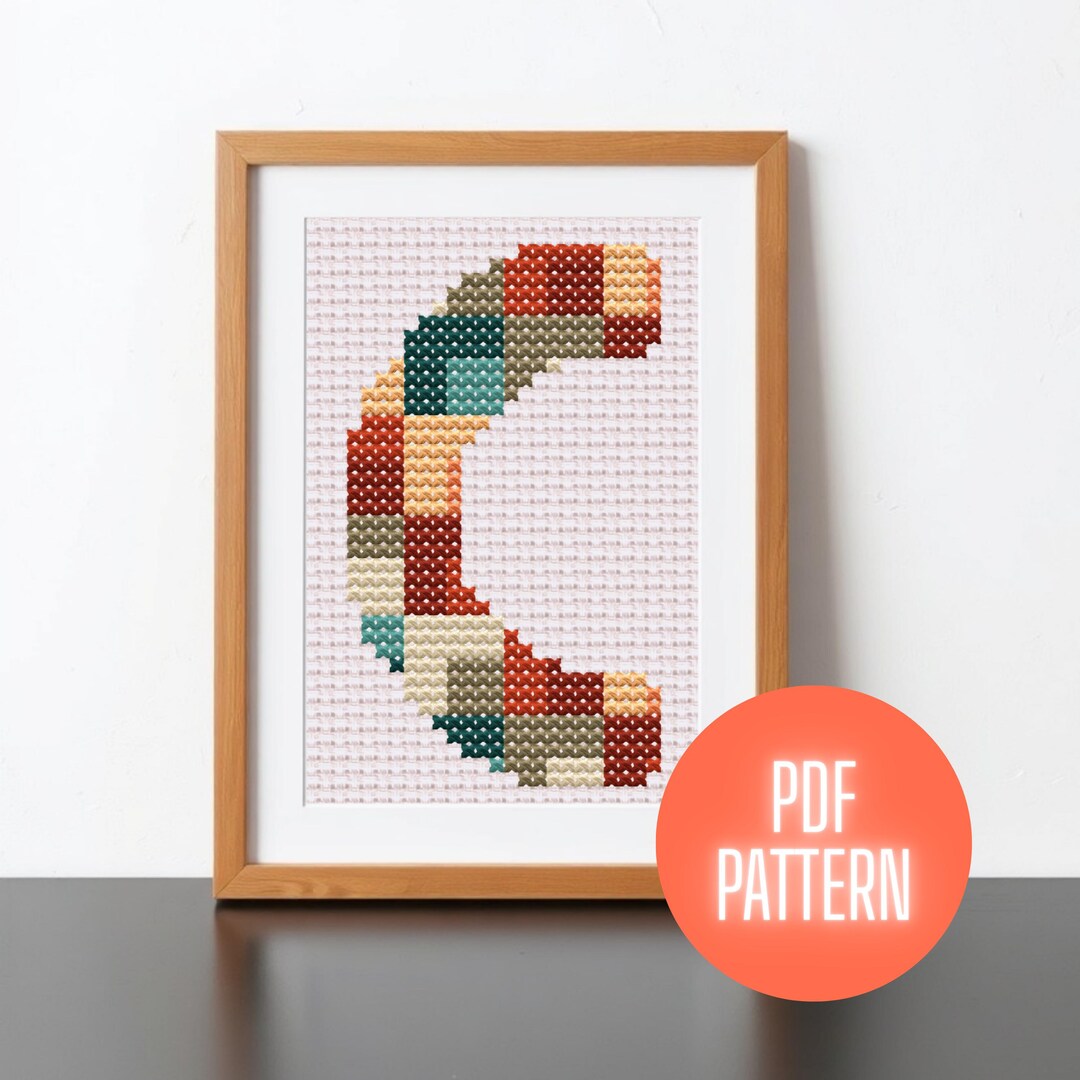 C Initial Cross Stitch Pattern Pop Art Style Gift for Wall Decor DIY ...