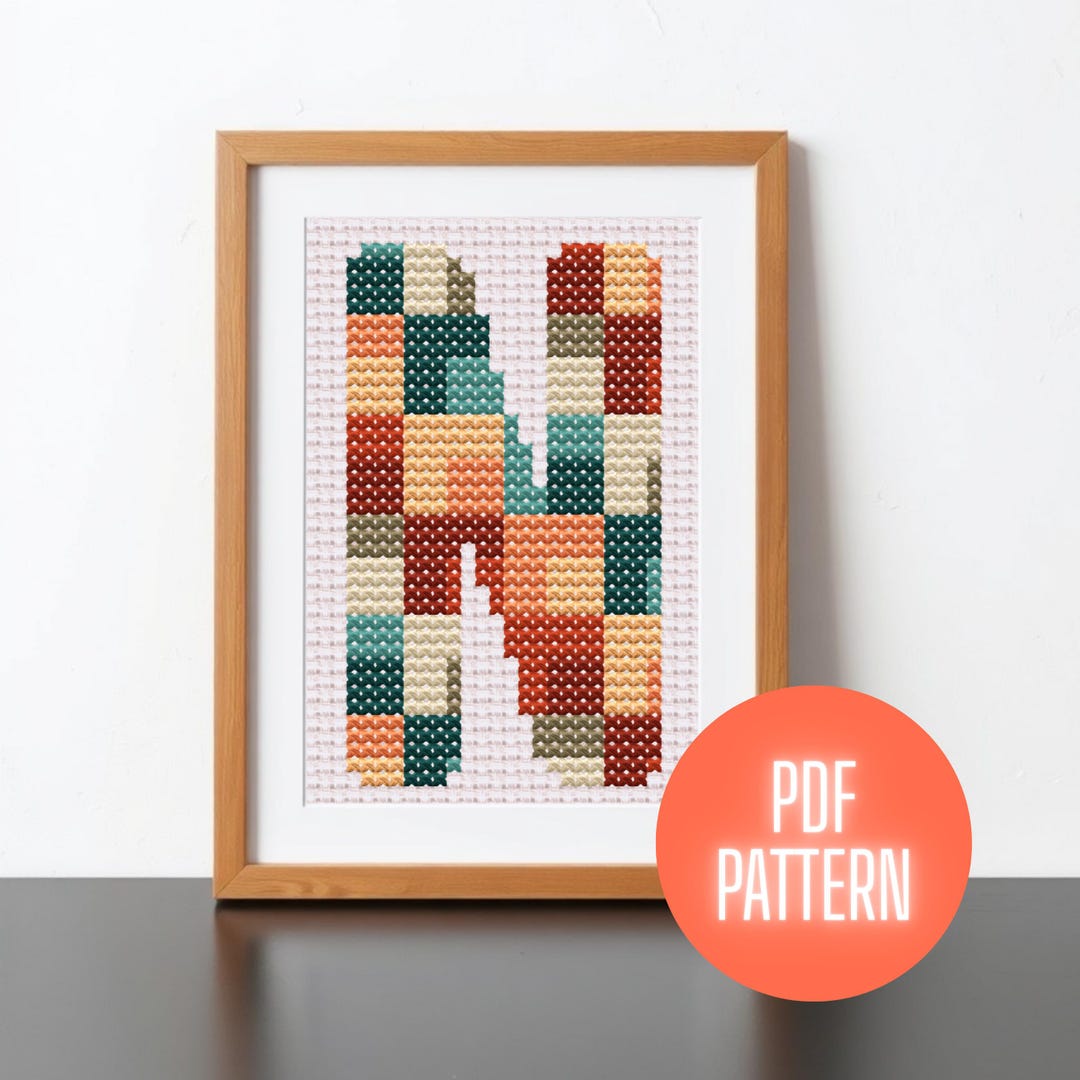 N Initial Cross Stitch Pattern Pop Art Style Gift for Wall Decor DIY ...