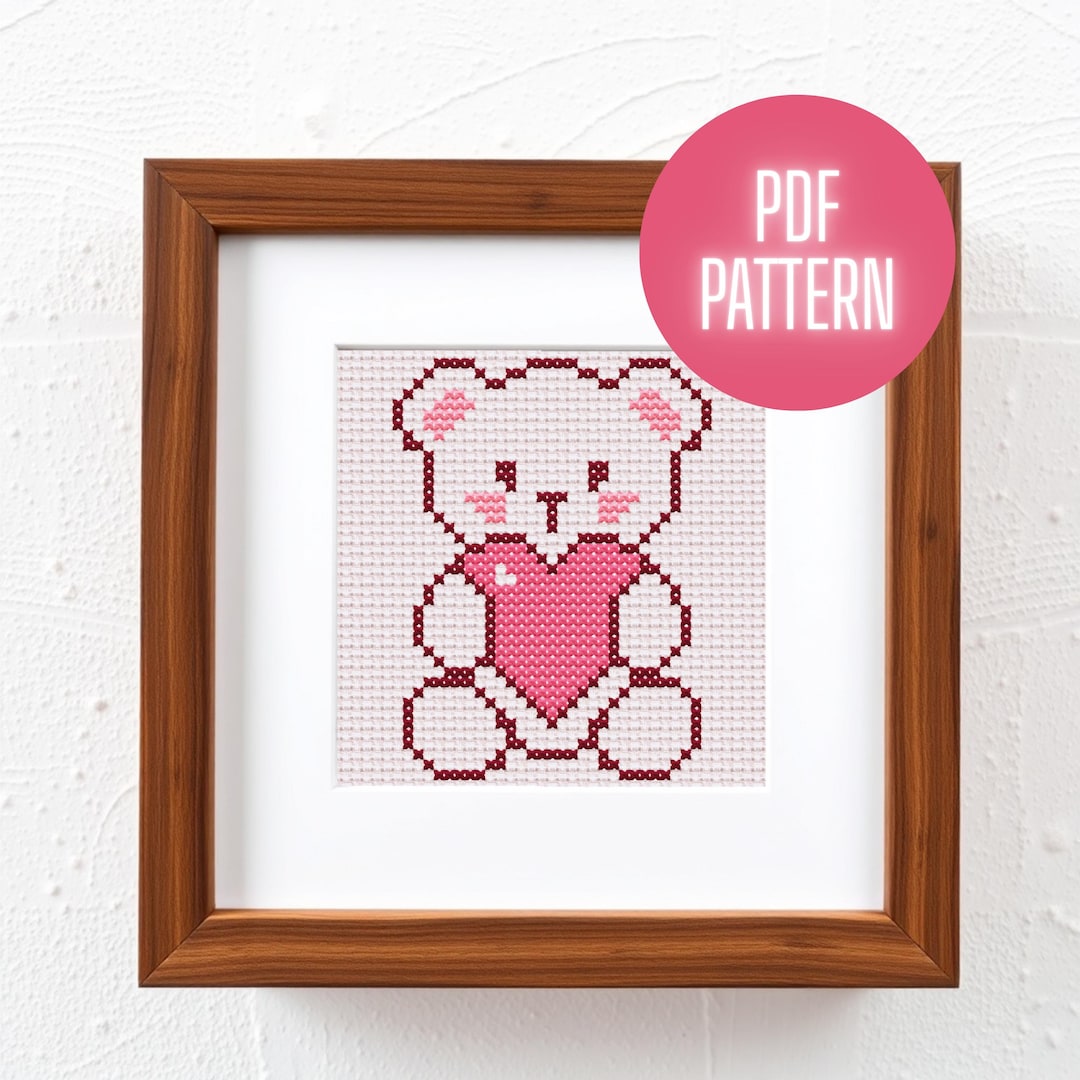 Teddy Bear Cross Stitch Pattern Valentines Day Gift for Him Cross ...