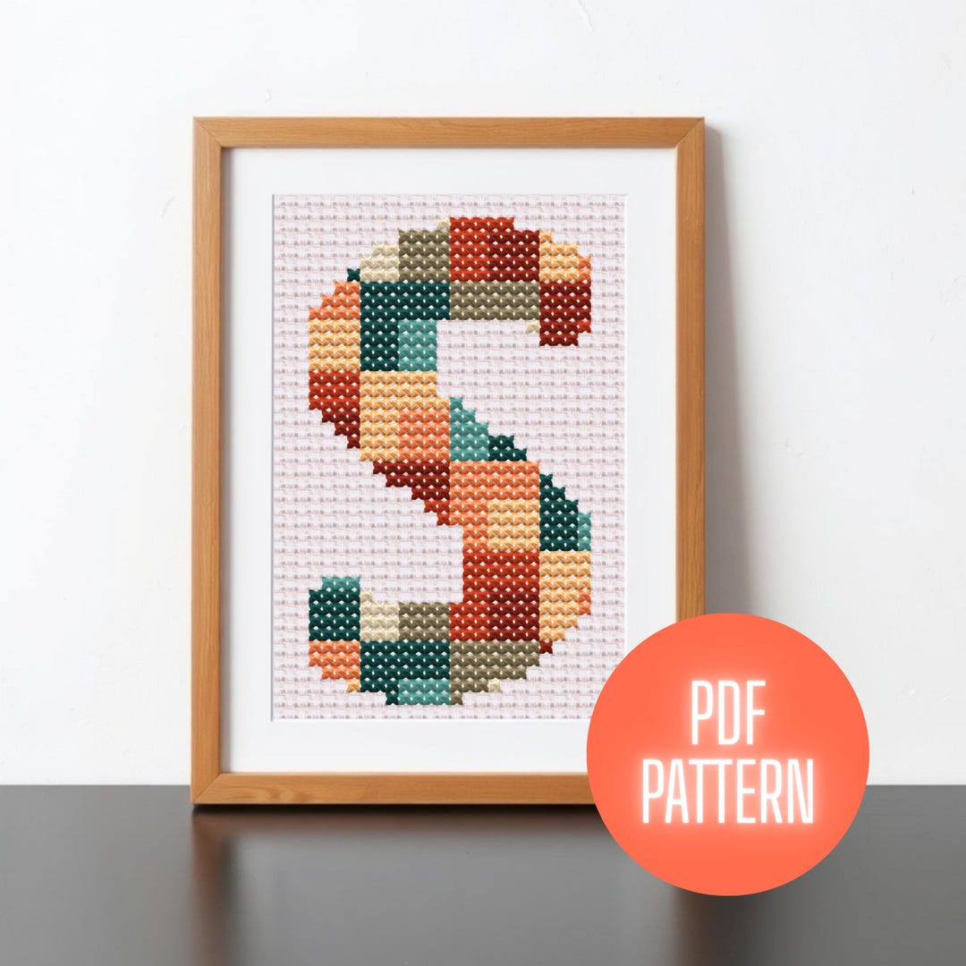 S Initial Cross Stitch Pattern Pop Art Style Gift for Wall Decor DIY ...