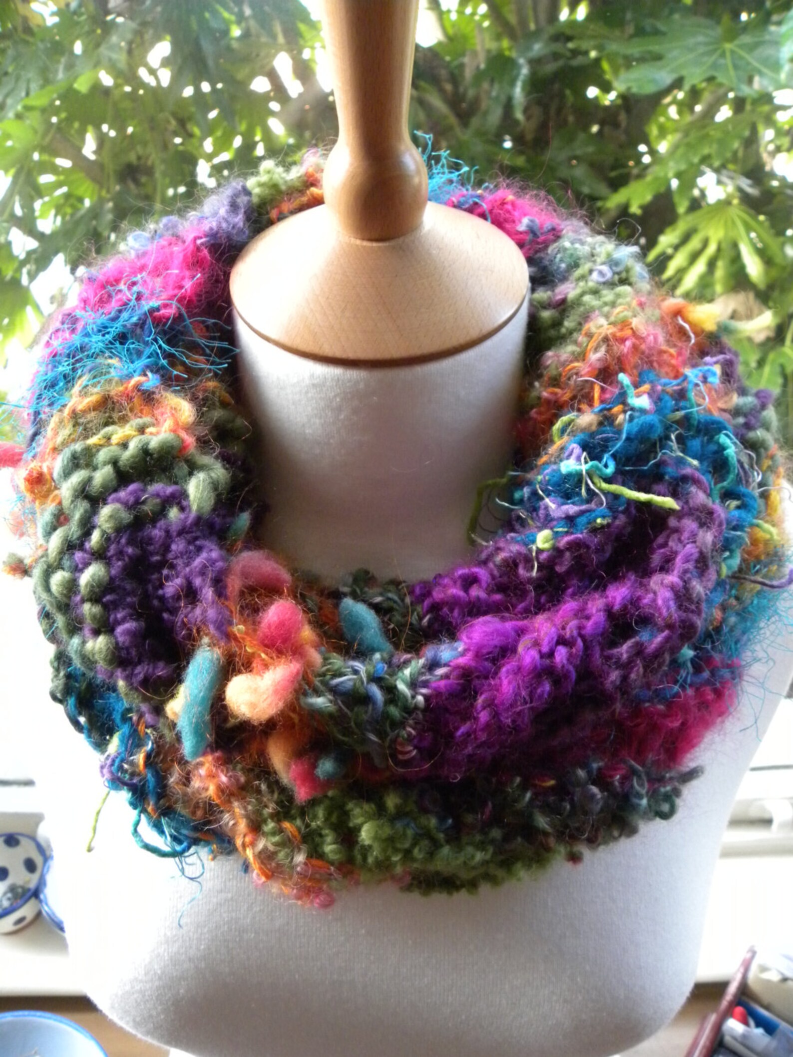 MADE TO ORDER Hand Knitted Mixed Yarn Infinity Scarf - Etsy