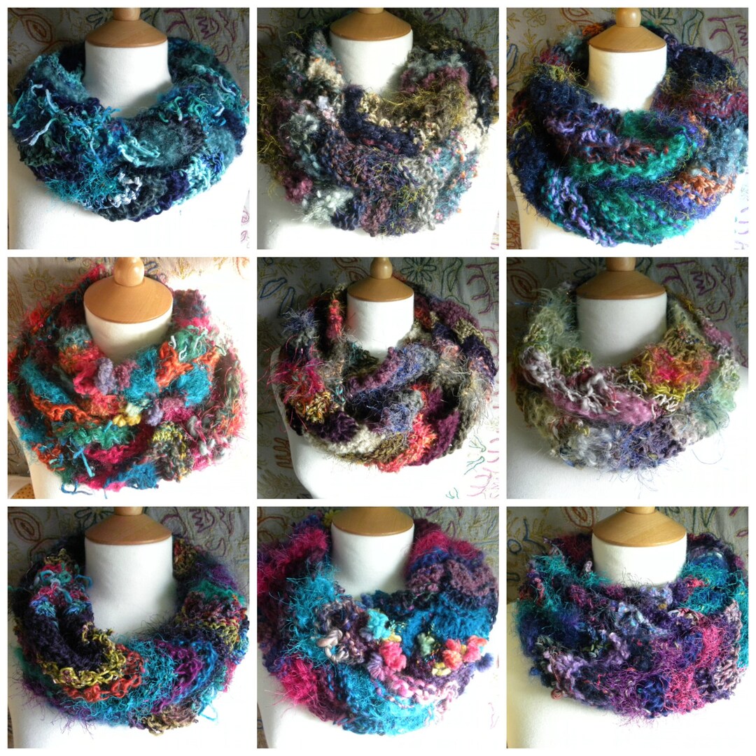 MADE TO ORDER Hand Knitted Mixed Yarn Infinity Scarf - Etsy