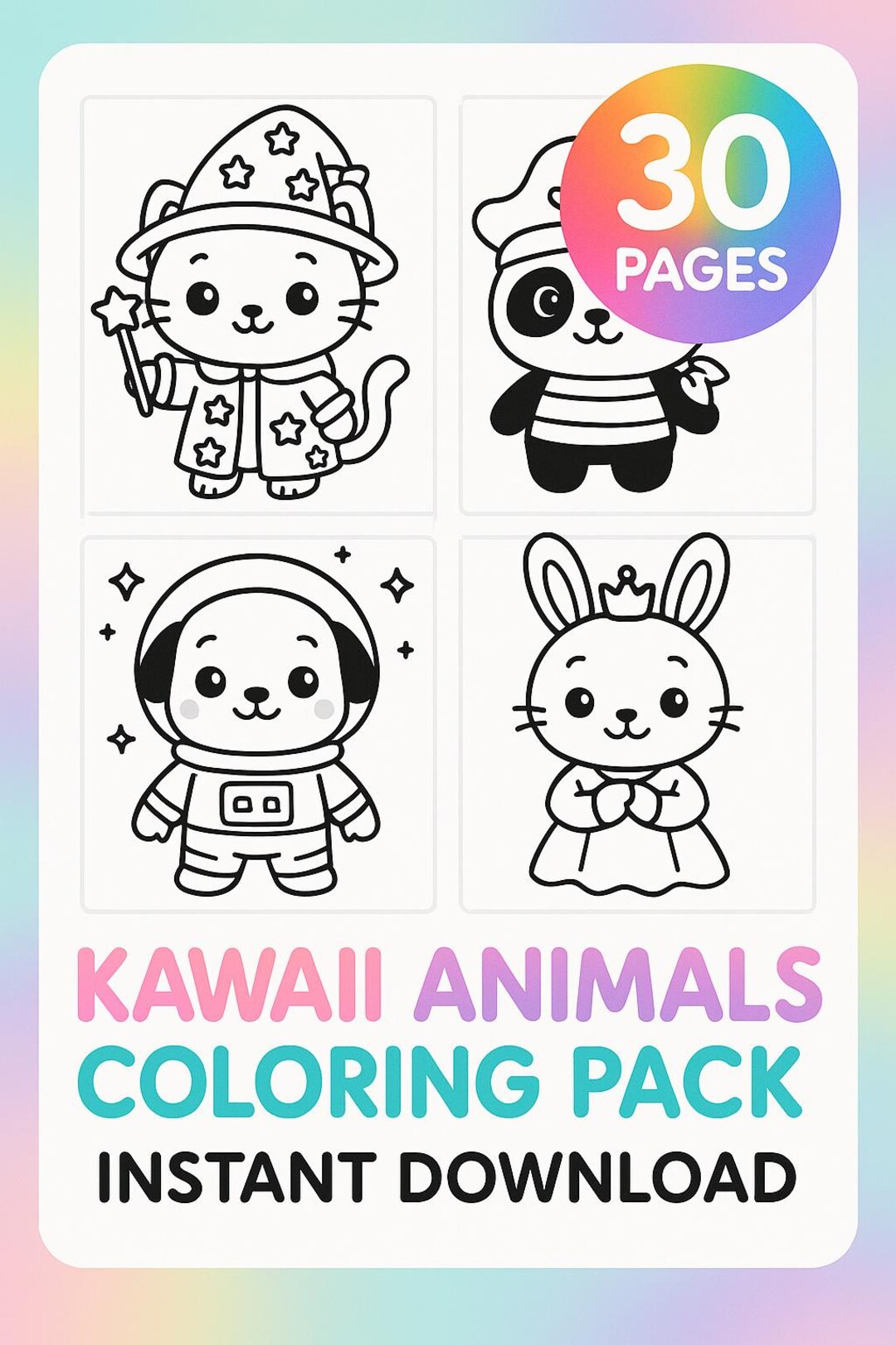Kawaii Animals Coloring Pages for Kids – 30 Cute Printable Coloring ...