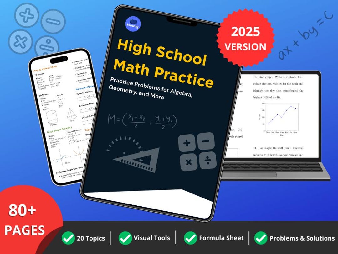 High School Math Practice PDF – Worksheets & Problem Sets (digital ...