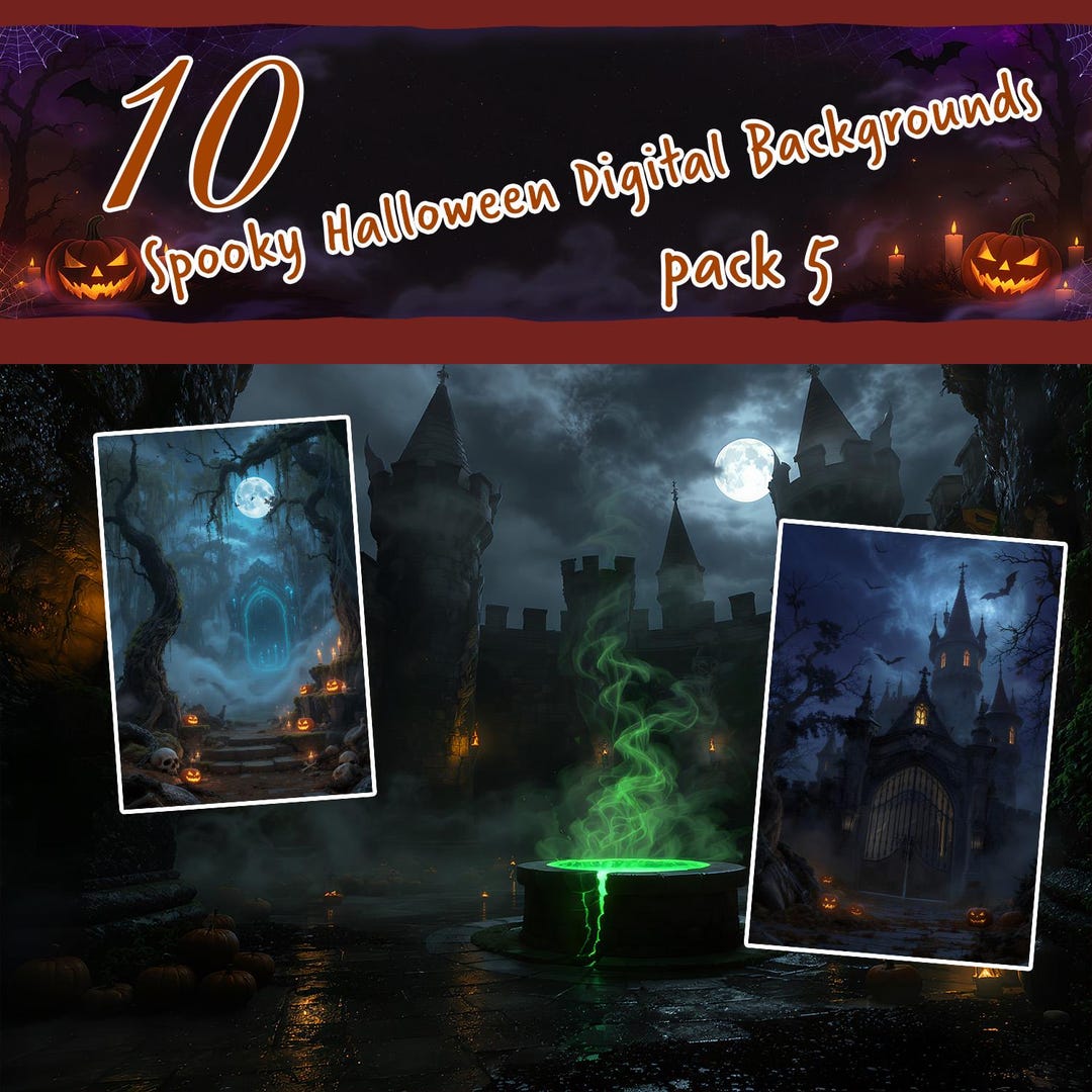 10 Spooky Halloween Digital Background Overlay Pack 5 + Free PNG Gift ...