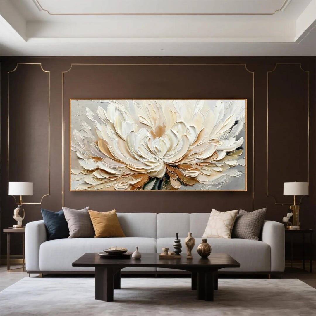 Impasto White Flower Oil Painting, Textured Floral Wall Art for Home ...