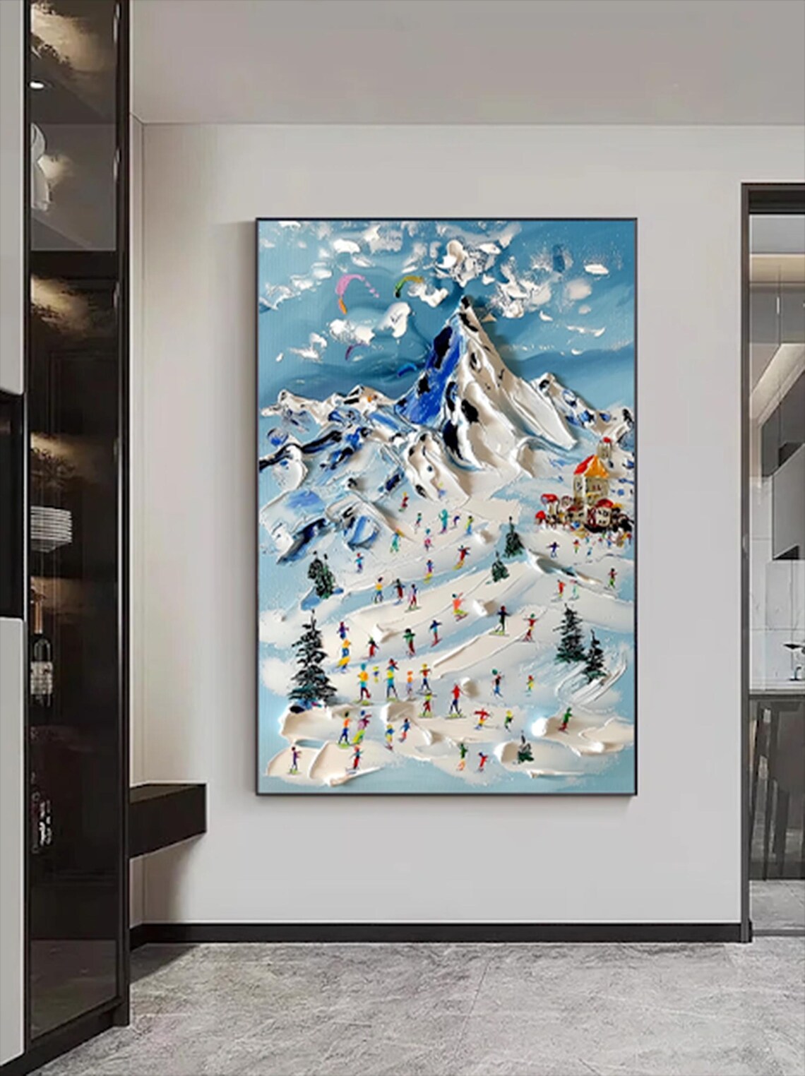 Impasto Ski Resort Oil Painting – Alpine Winter Scene Home Decor - Etsy