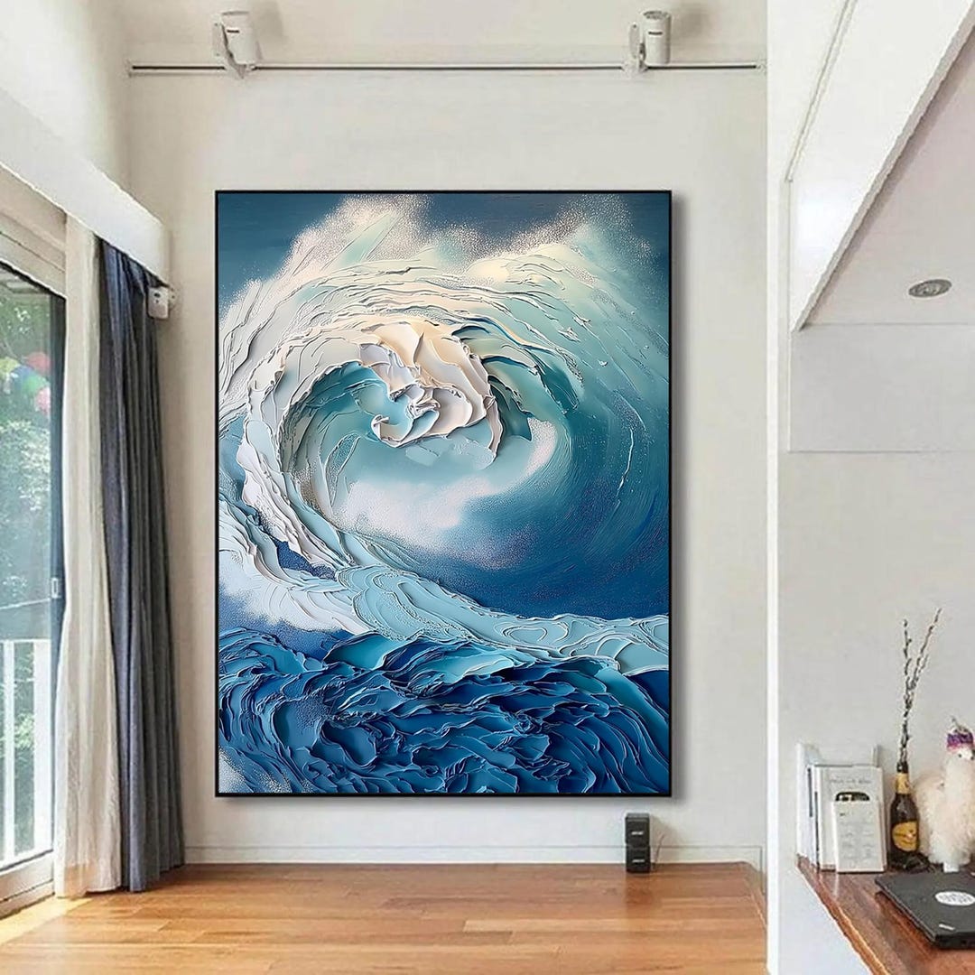 Textured Ocean Wave Oil Painting: Impasto Blue Sea Art - Etsy