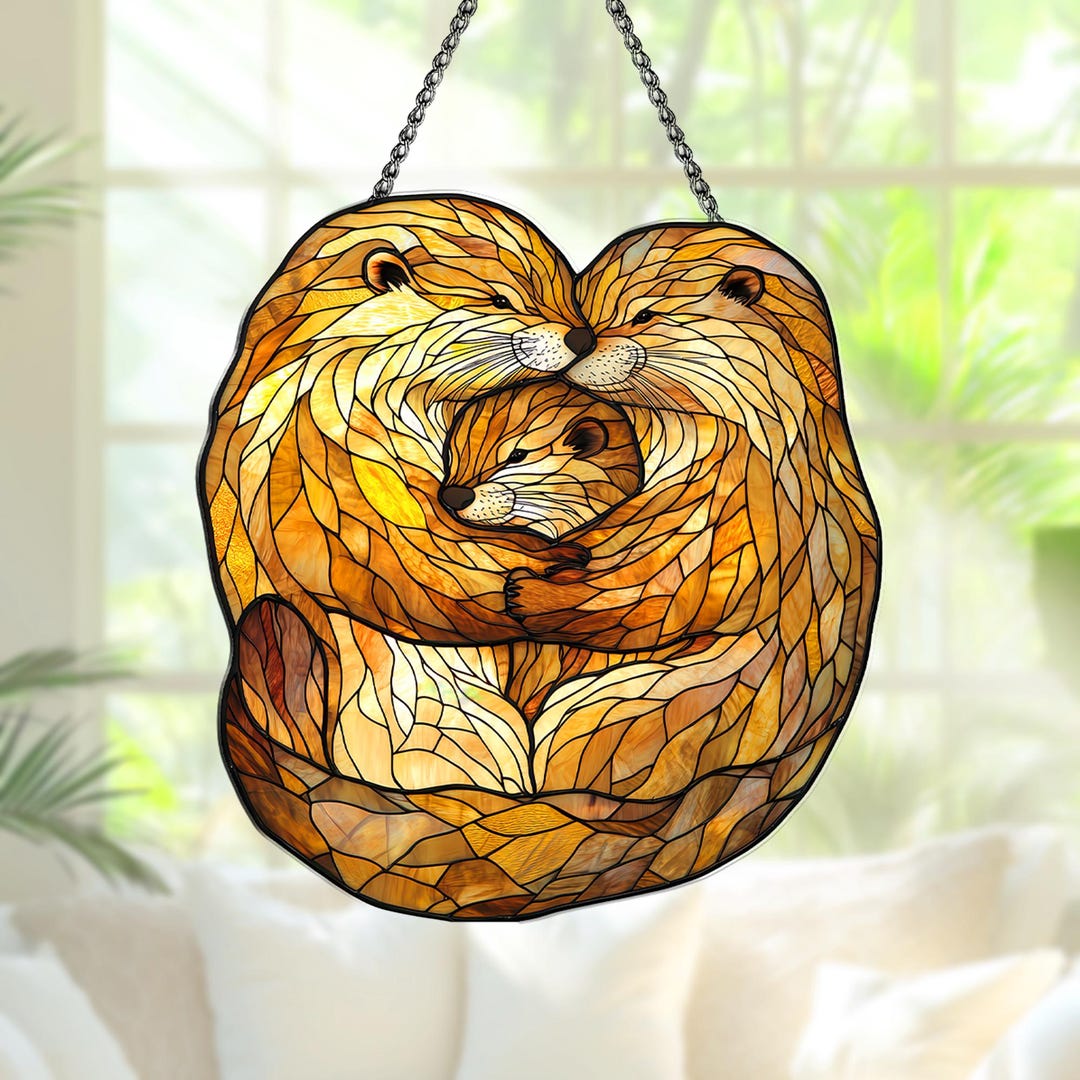 Mother and Baby Otter Acrylic Suncatcher, Animal Window Hanging Family ...