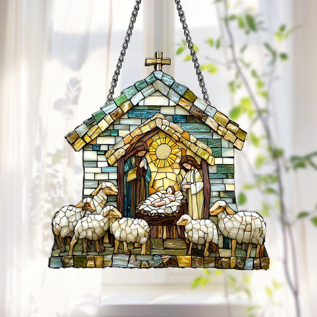 Acrylic Suncatcher Decoration, Nativity Scene Window Hanging, Holy ...
