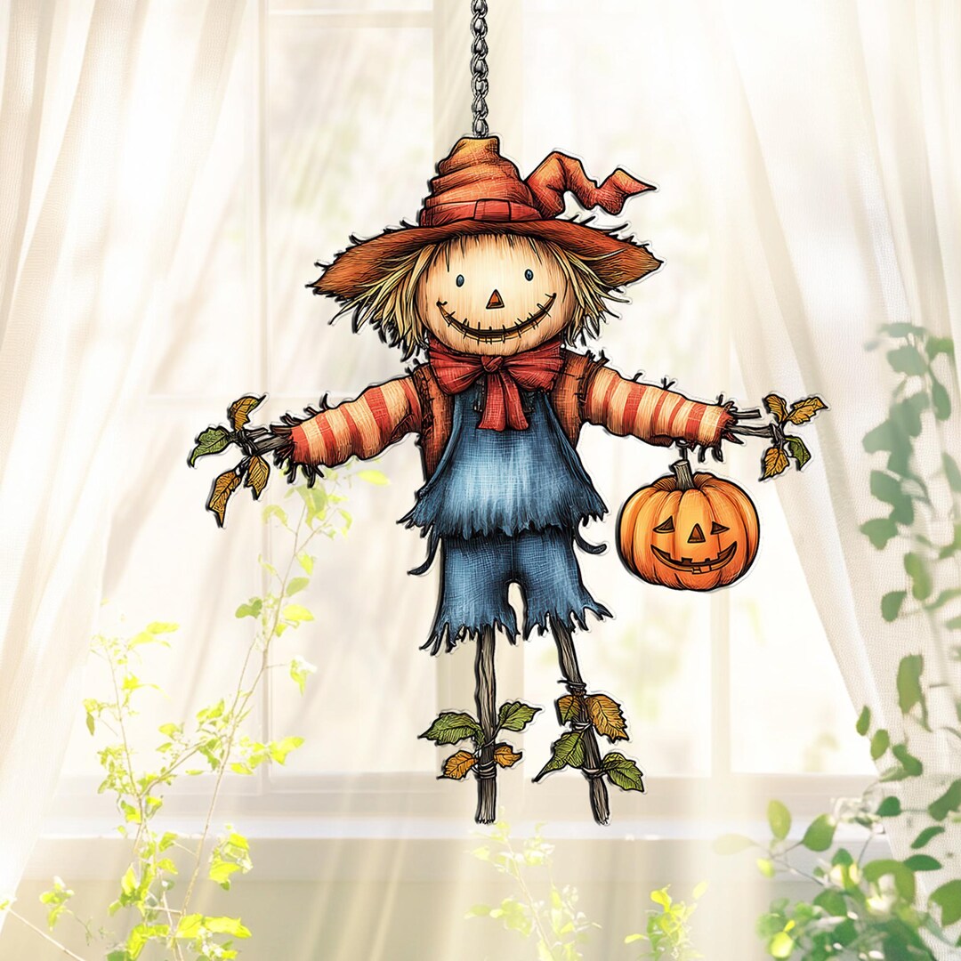 Acrylic Suncatcher Decoration Window Hanging Scarecrow With Pumpkin ...