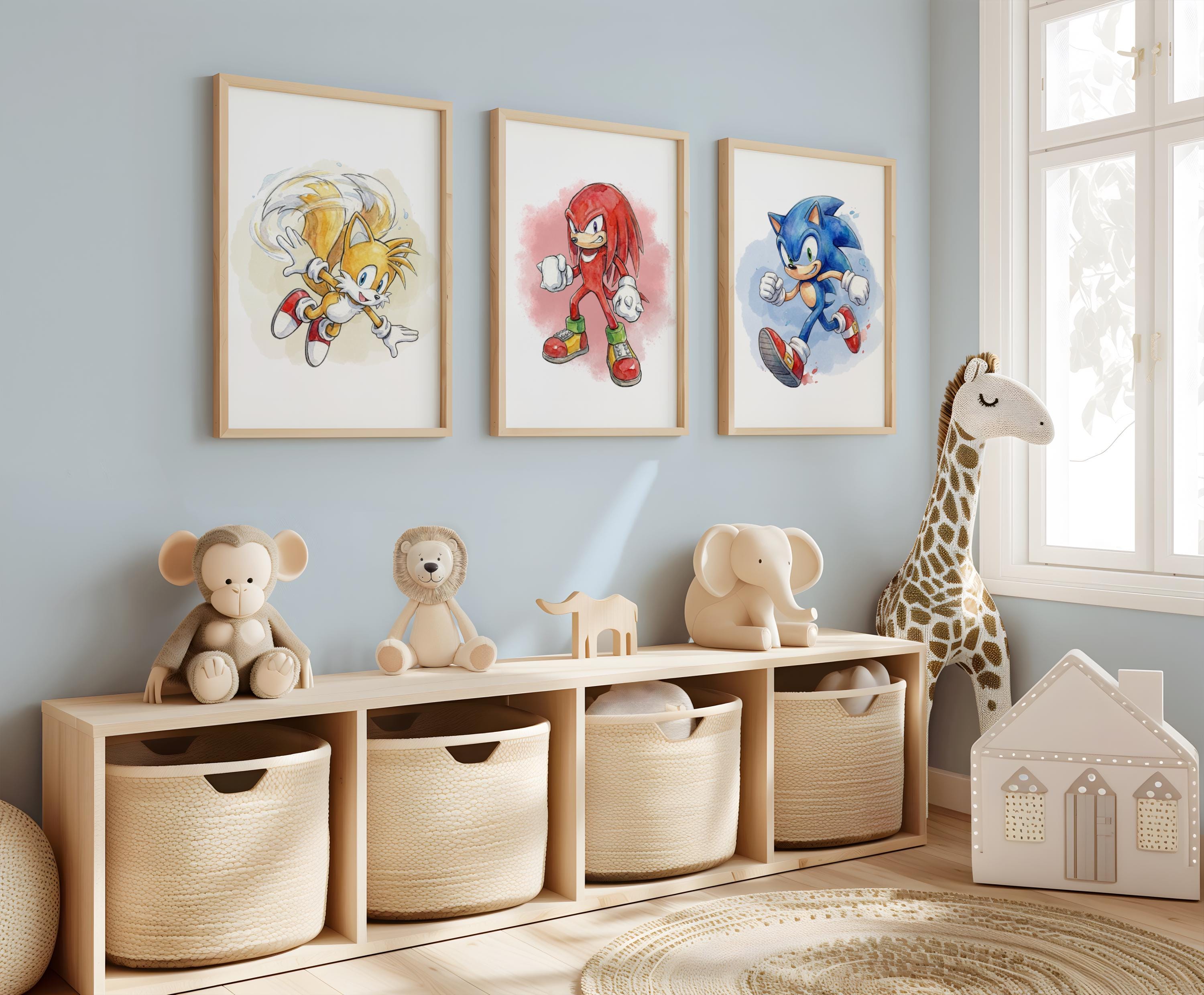 Set of 3 Sonic the Hedgehog Wall Art – Sonic Tails Knuckles, Kids Room ...