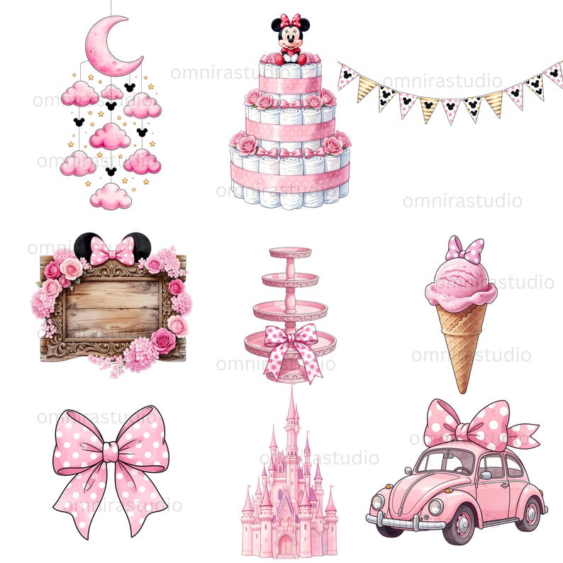 40 Pink Minnie Mouse Clipart Bundle | Watercolor Minnie PNG | Baby ...