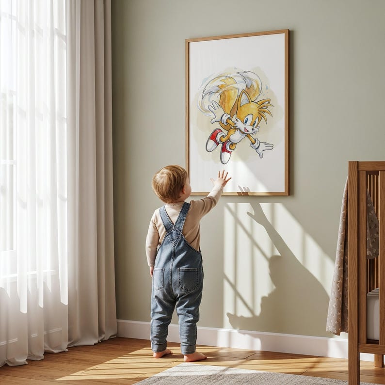 Set of 3 Sonic the Hedgehog Wall Art – Sonic Tails Knuckles, Kids Room ...