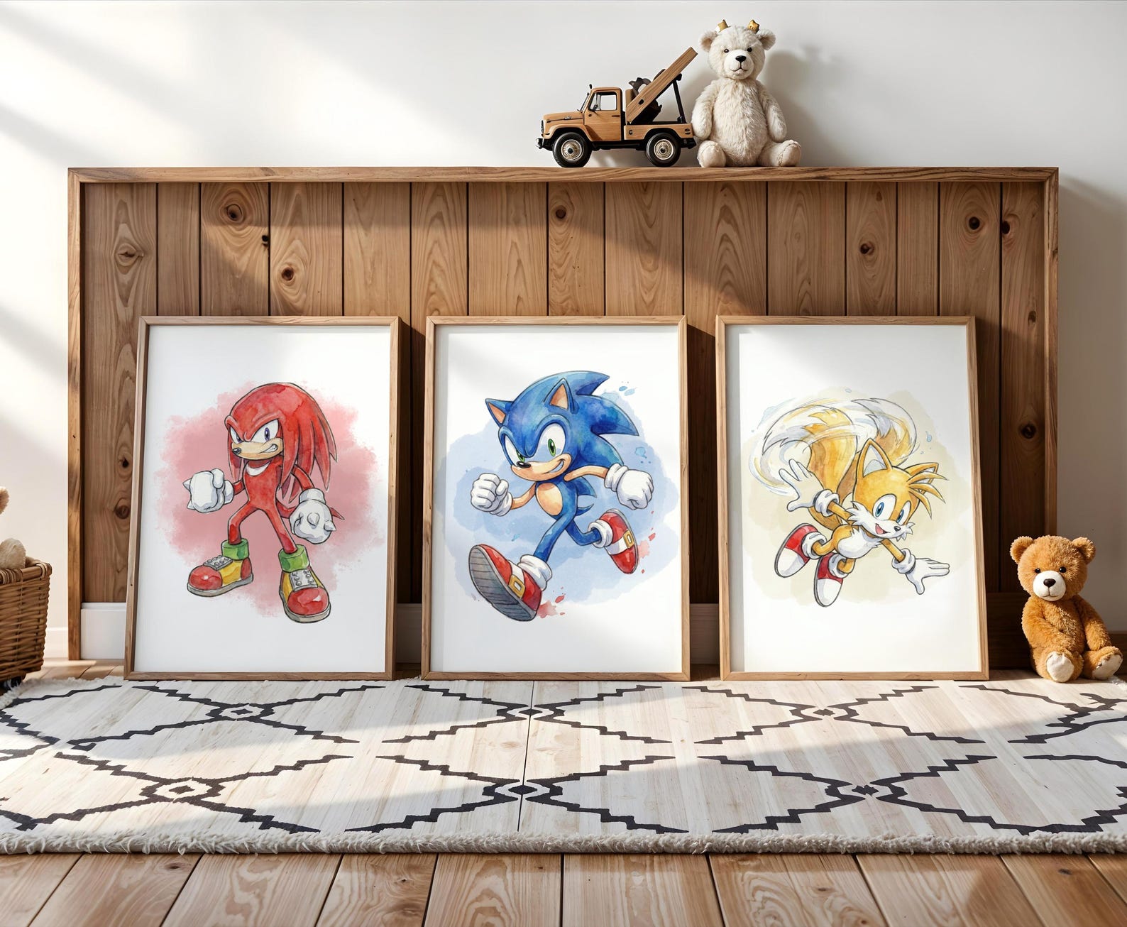 Set of 3 Sonic the Hedgehog Wall Art – Sonic Tails Knuckles, Kids Room ...