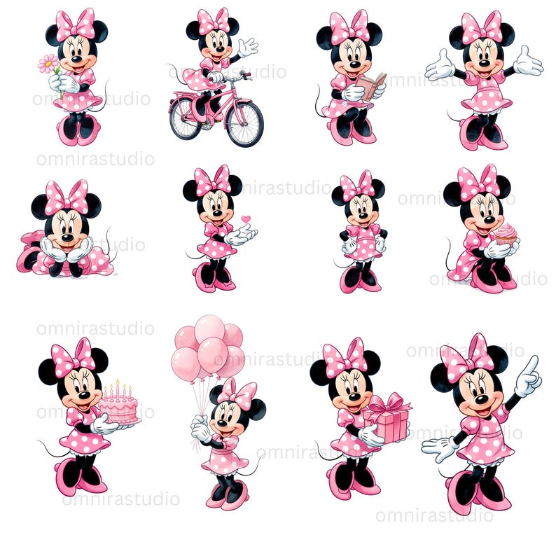 40 Pink Minnie Mouse Clipart Bundle | Watercolor Minnie PNG | Baby ...