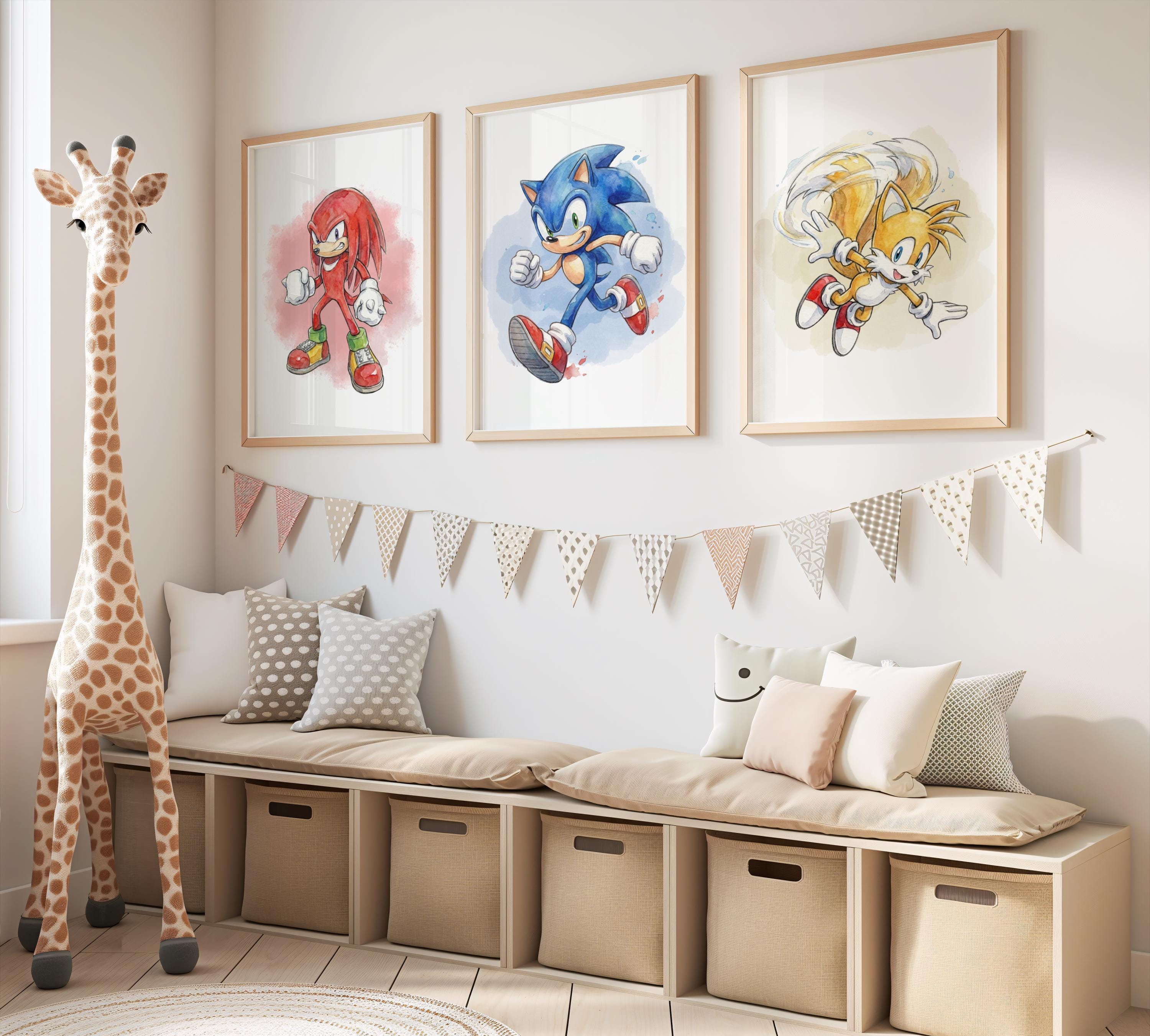 Set of 3 Sonic the Hedgehog Wall Art – Sonic Tails Knuckles, Kids Room ...