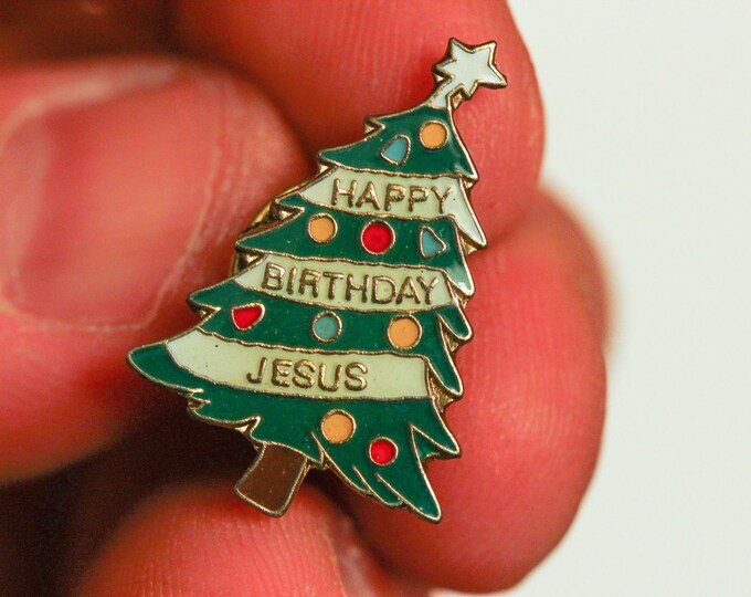 Christmas Tree Happy Birthday Jesus Pin Vintage Christmas Holidays - Etsy