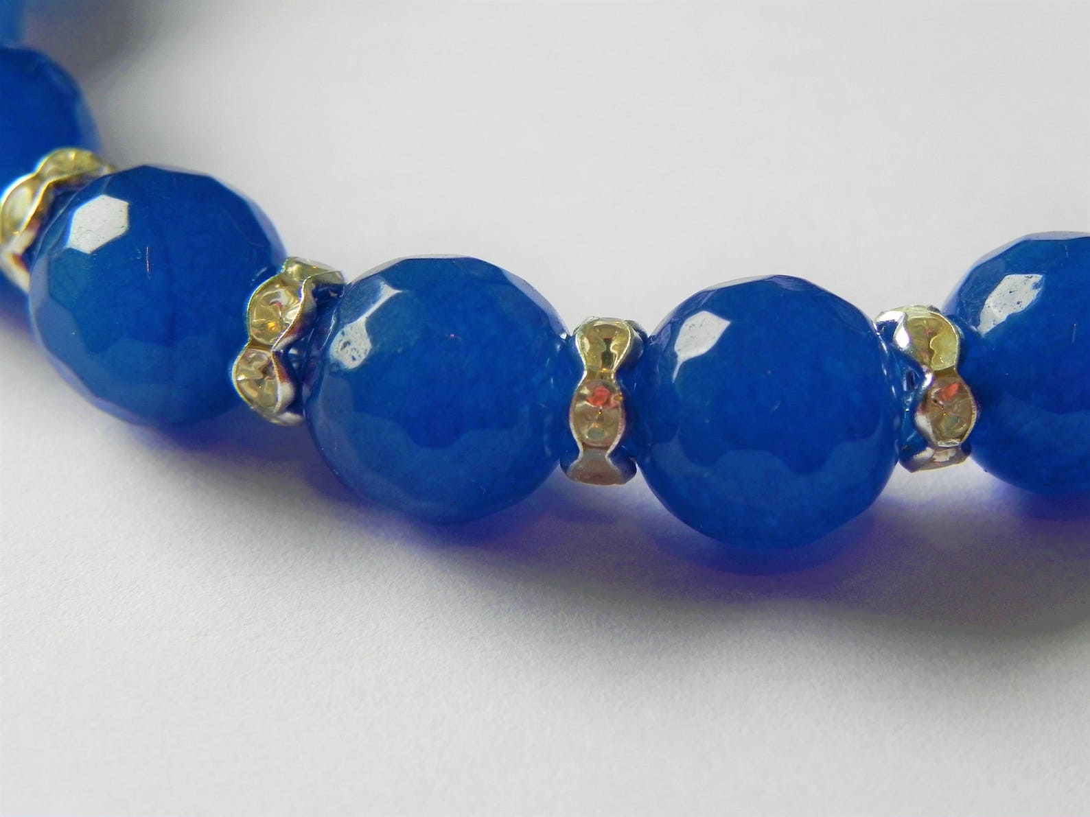 Royal Blue Quartz Faceted Stretch Bracelet With Rhinestone Rondelles ...