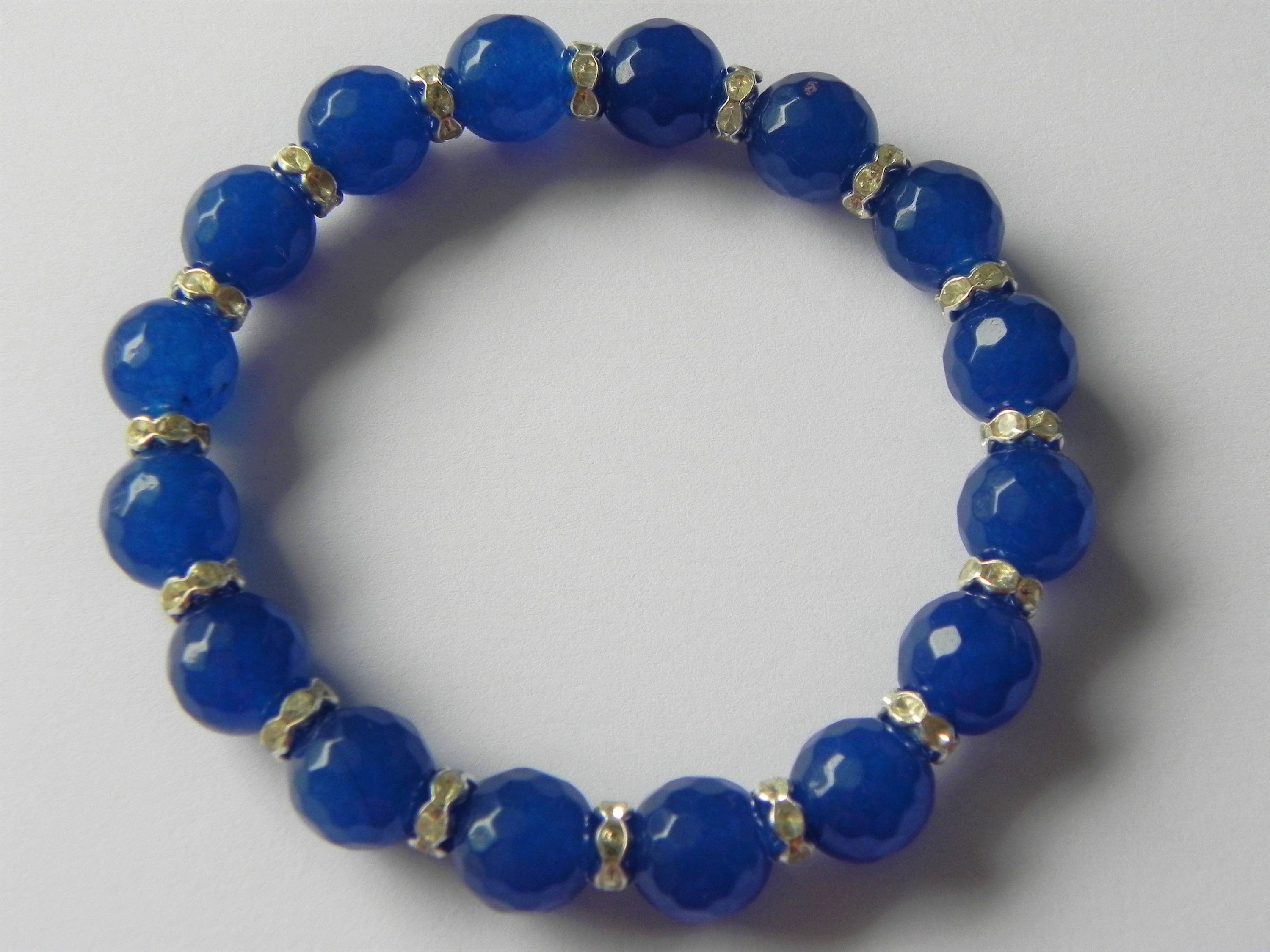 Royal Blue Quartz Faceted Stretch Bracelet With Rhinestone Rondelles ...