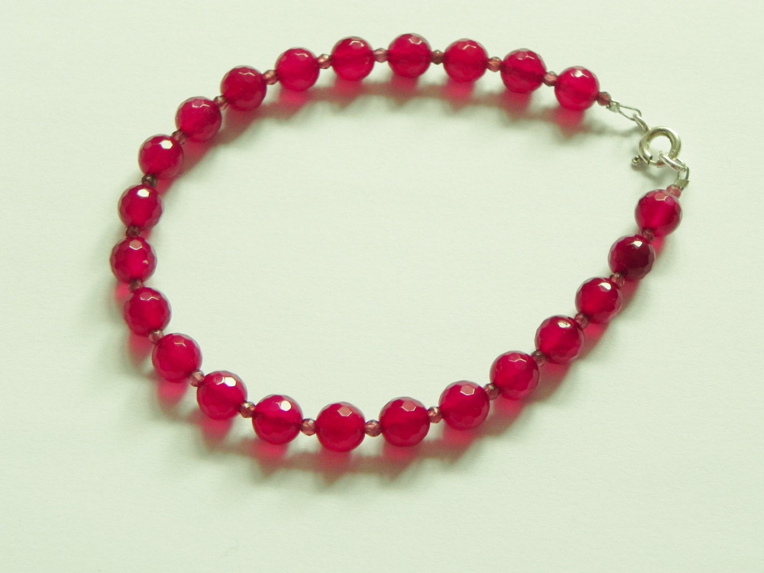 Raspberry Red Chalcedony and Garnet Gemstone Bracelet - Etsy