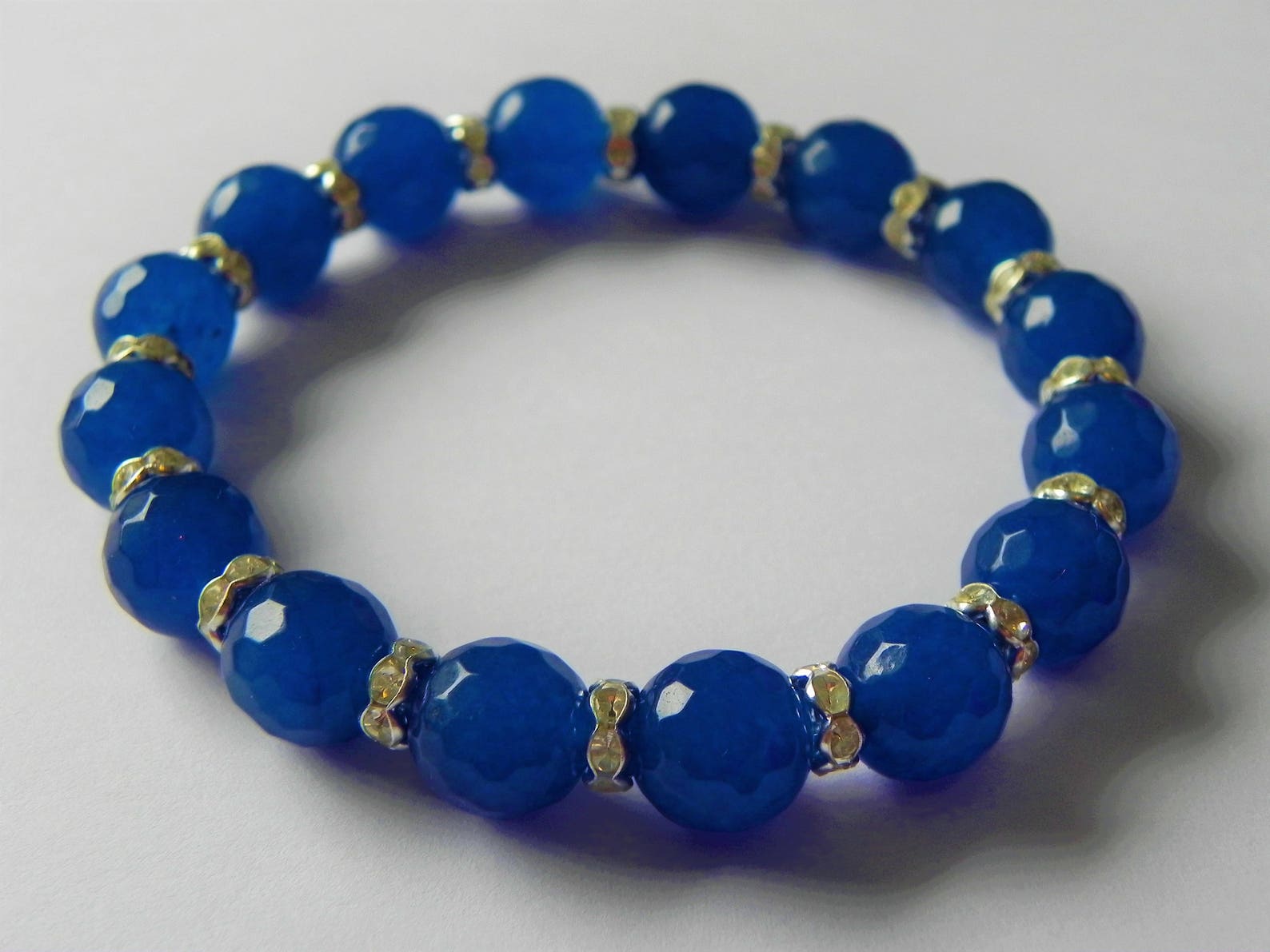 Royal Blue Quartz Faceted Stretch Bracelet With Rhinestone Rondelles ...