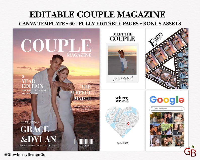 Editable Couples Magazine Canva Template | Custom Gift Boyfriend ...