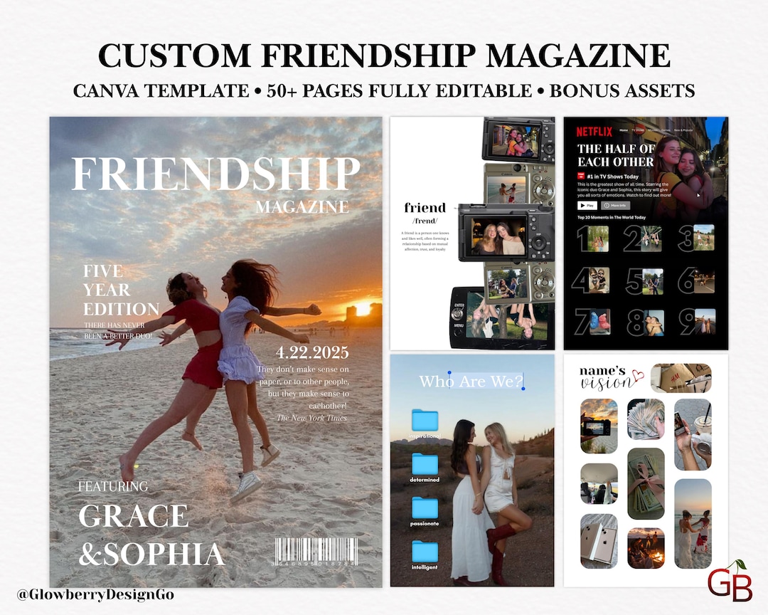 Custom Friendship Magazine, Best Friend Gift, Canva Template, Christmas ...