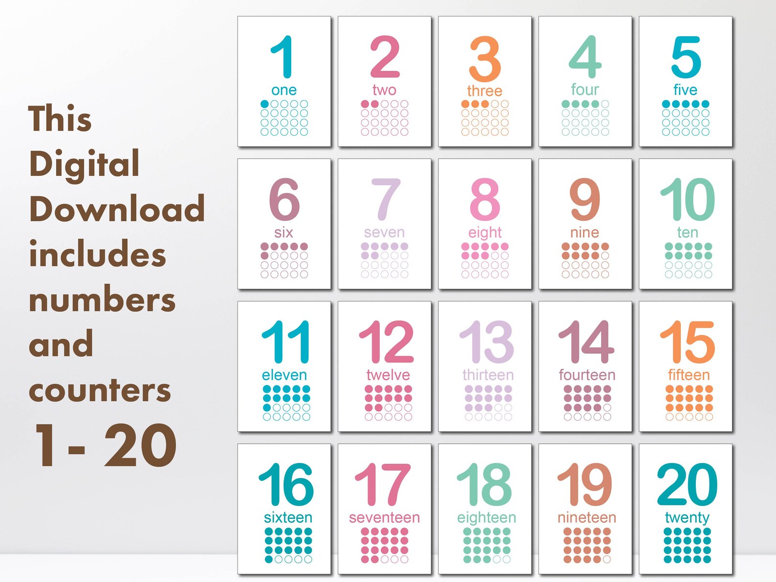 Numbers 1-20 Flash Cards: Preschool Counting, Twenty Frames (digital ...
