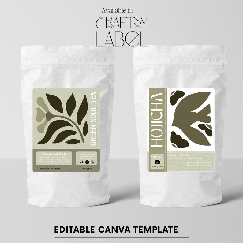 Matcha Label Template: Editable Tea Packaging Stickers (canva Printable ...