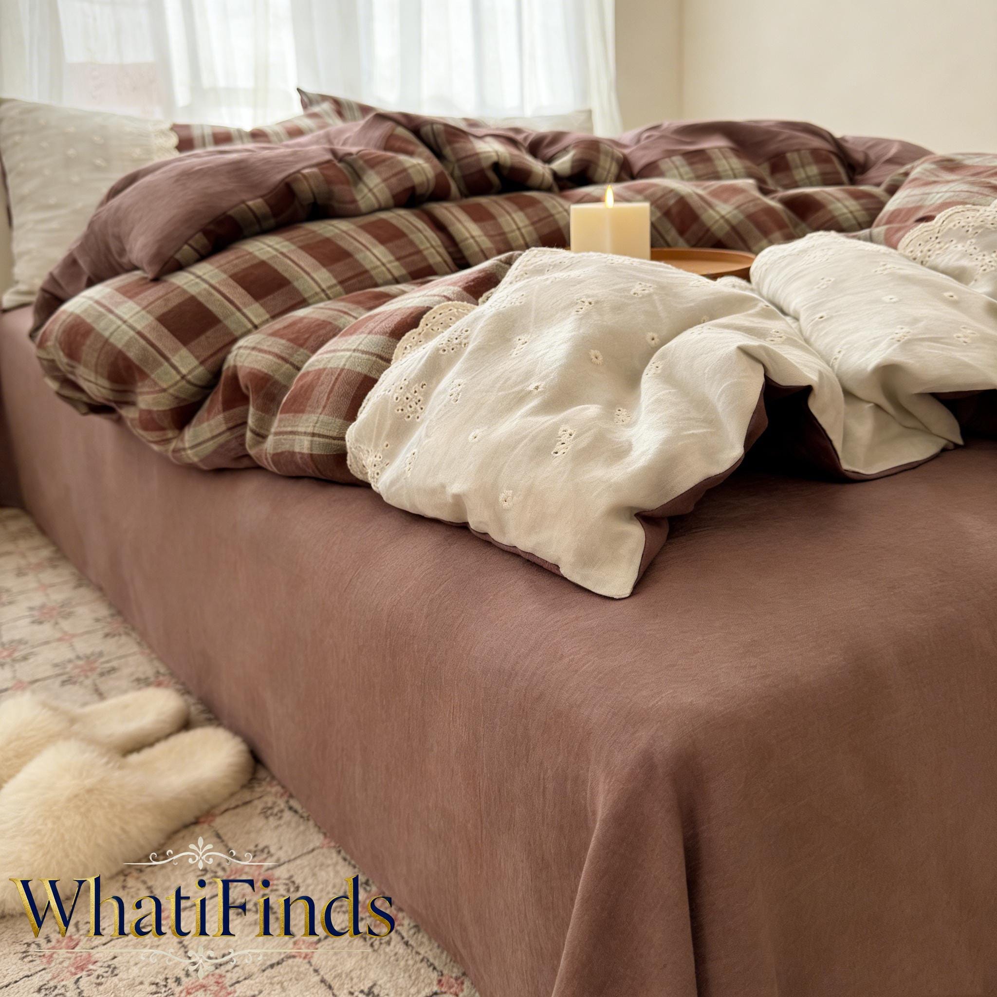 Vintage Plaid Ruffled Duvet Cover Set,french Cotton Bed Linen Set ...