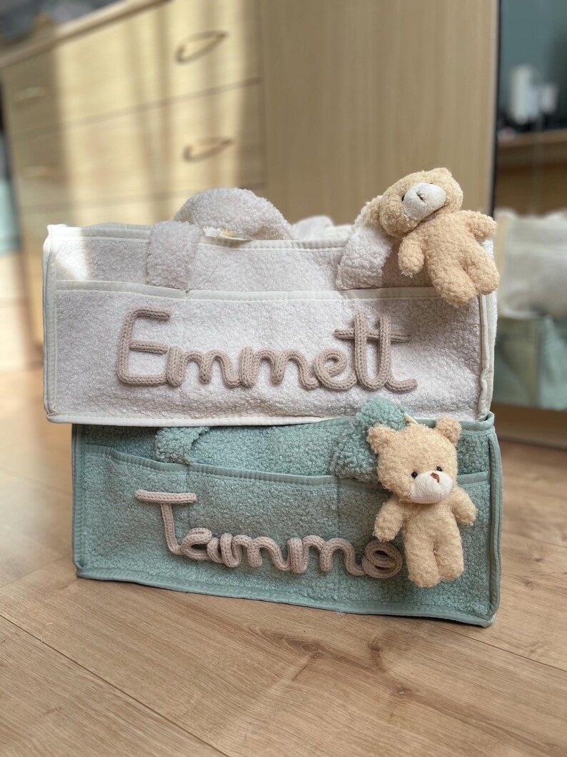 Baby Daycare Hamper - Plush Soft Big Storage Nappy Caddy With Name ...