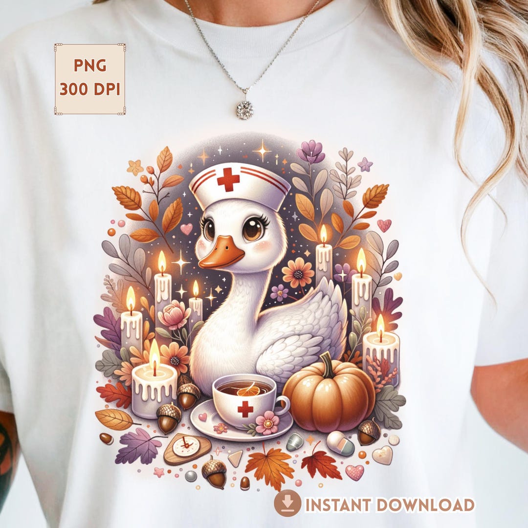 Fall Goose Nurse Sublimation Design, Floral Autumn Nurse PNG, Pumpkin ...