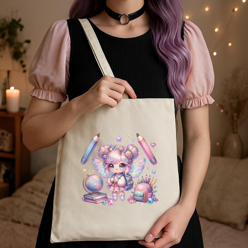 Chibi Fairy Girl Back to School PNG, Preppy Floral First Day of School ...