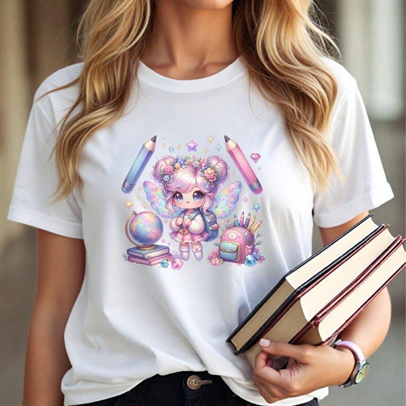 Chibi Fairy Girl Back to School PNG, Preppy Floral First Day of School ...