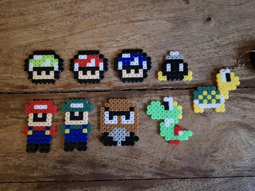 Handmade Mario Characters Fuse Bead Art, Mario, Luigi, Goomba, Yoshi ...