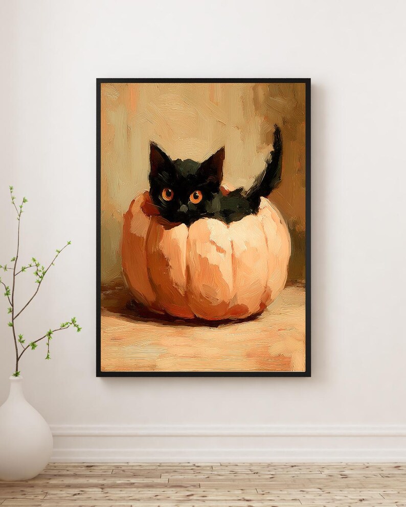 Black Cat Halloween Art Prints, Witch Hat, Pumpkin (digital Download ...